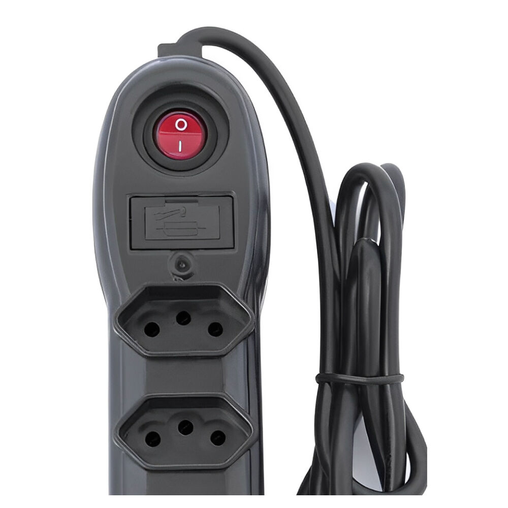 Filtro de Linha com 6 Tomadas Cabo de 1m Preto 10A Bivolt Megatron