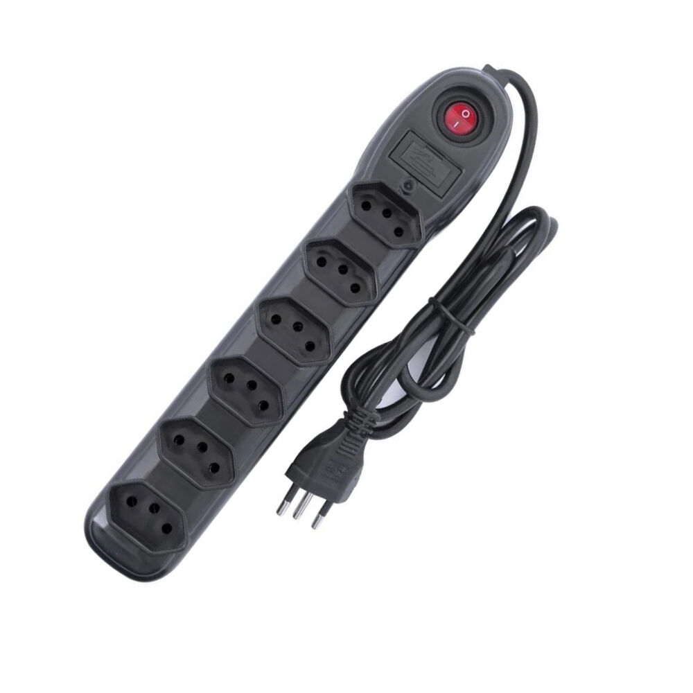 Filtro de Linha com 6 Tomadas Cabo de 1m Preto 10A Bivolt Megatron