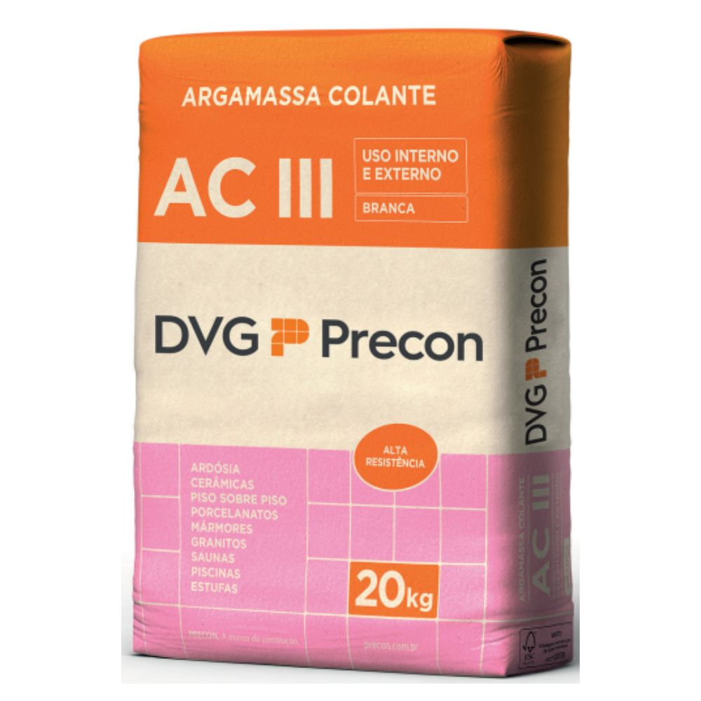 Argamassa ACIII Uso Interno e Externo Colante 20kg Branca DVG Precon ...